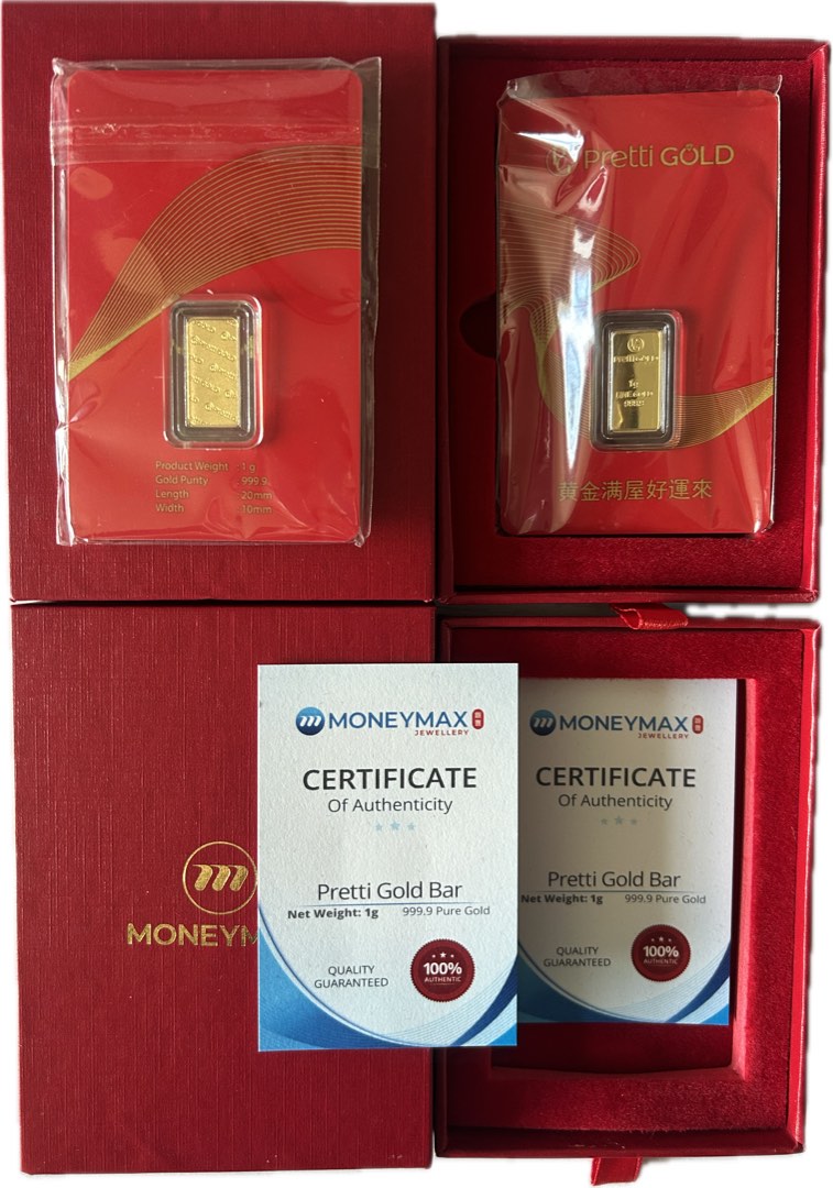 2*1g 999.9 Pure Gold Pretti Gold Bar, Hobbies & Toys, Memorabilia ...