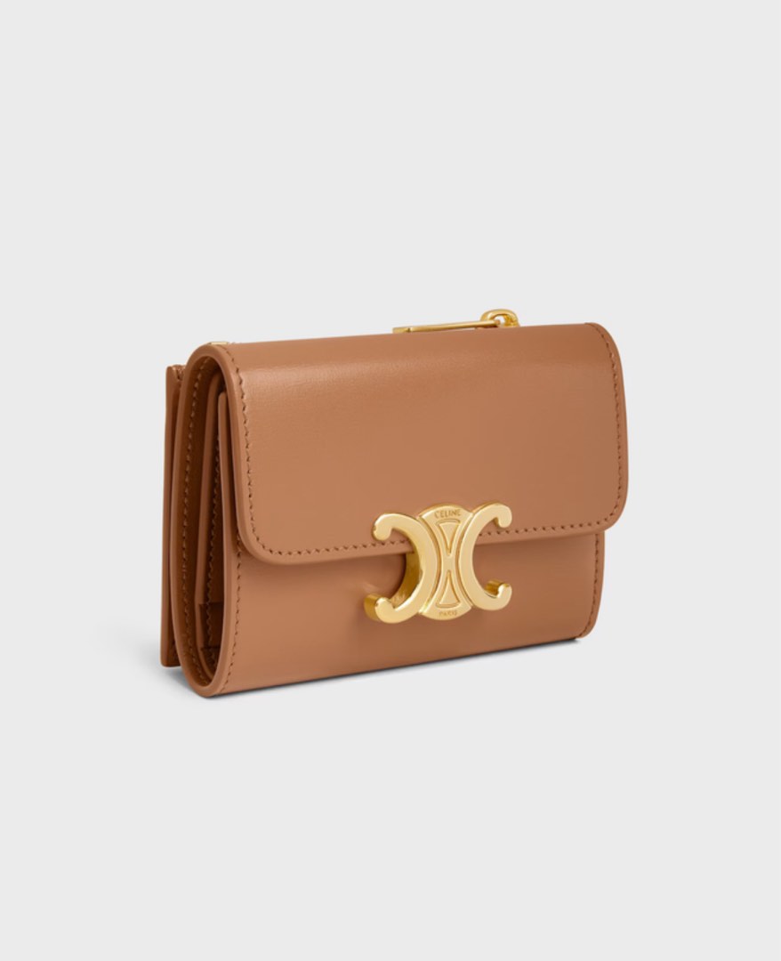 Celine Compact Wallet with Coin Triomphe in Shiny Calfskin, Luxury ...