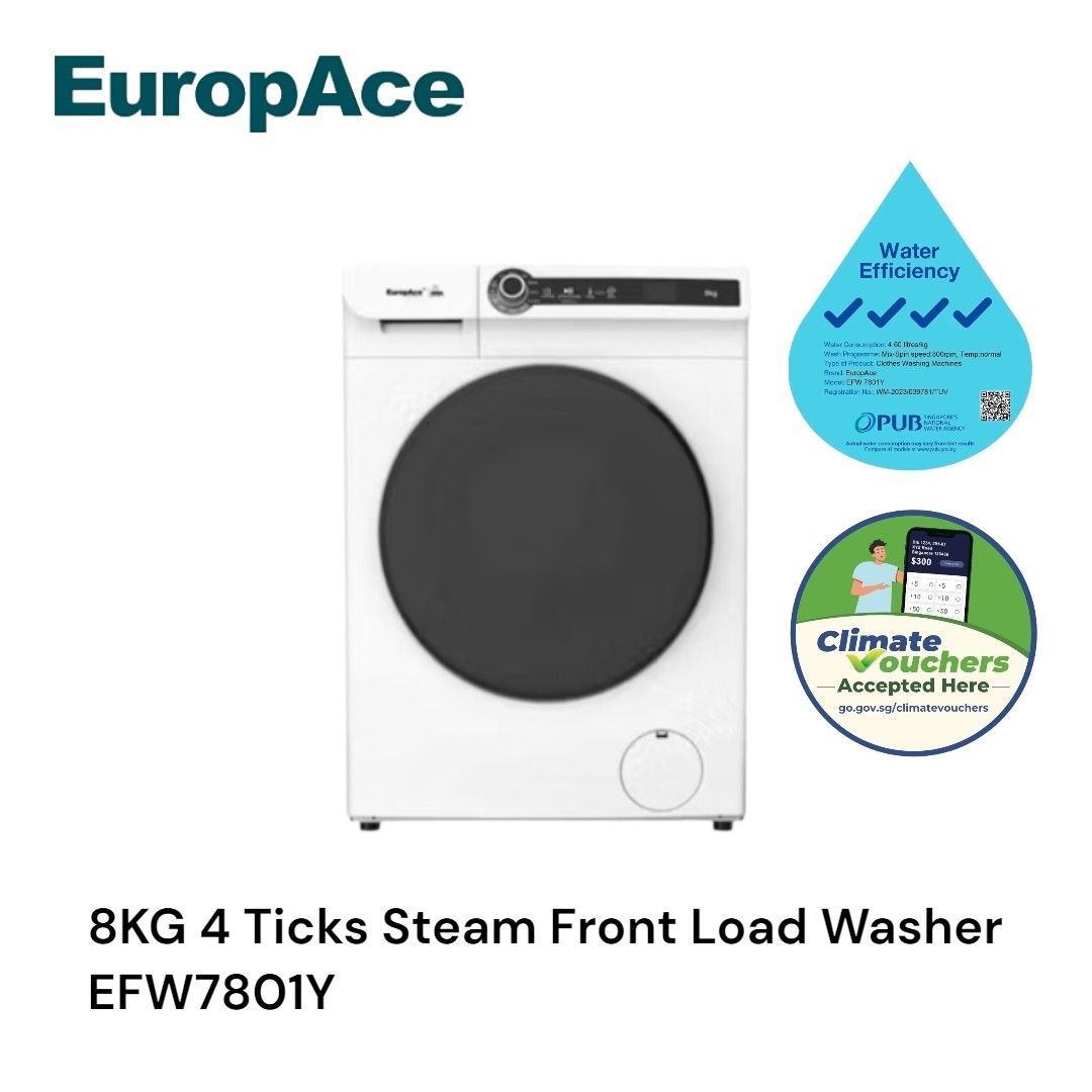 CLIMATE VOUCHER! 8KG 4 Ticks Steam Front Load Washer | BLDC Motor ...