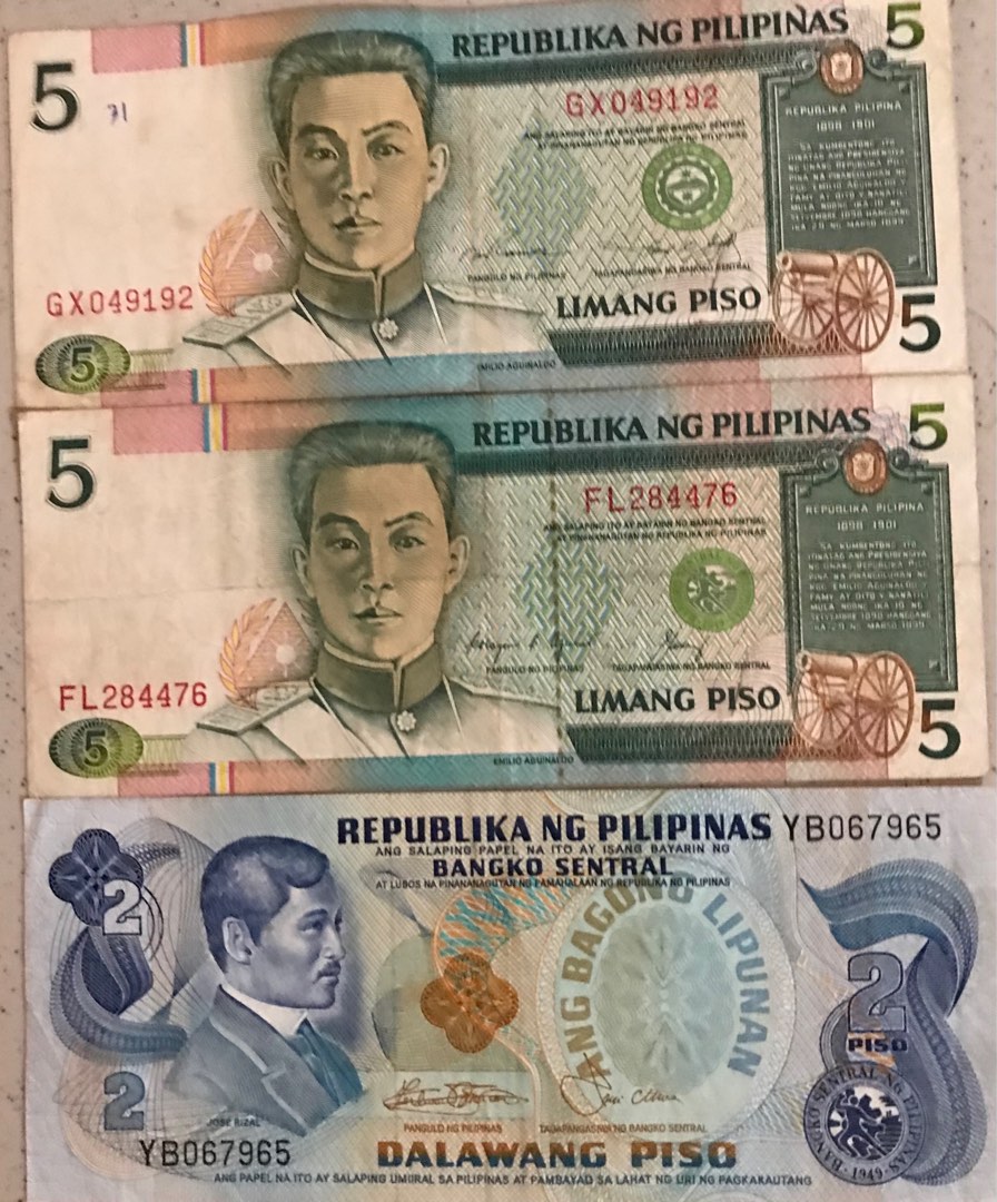 Philippine Peso Banknotes - 5 Piso and 2 Piso, Hobbies & Toys ...
