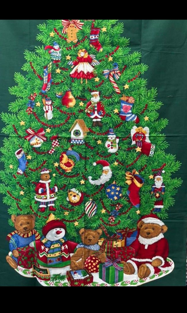 Traditional Christmas Tree Fabric Panel VIP Cranston Table Wall Door ...