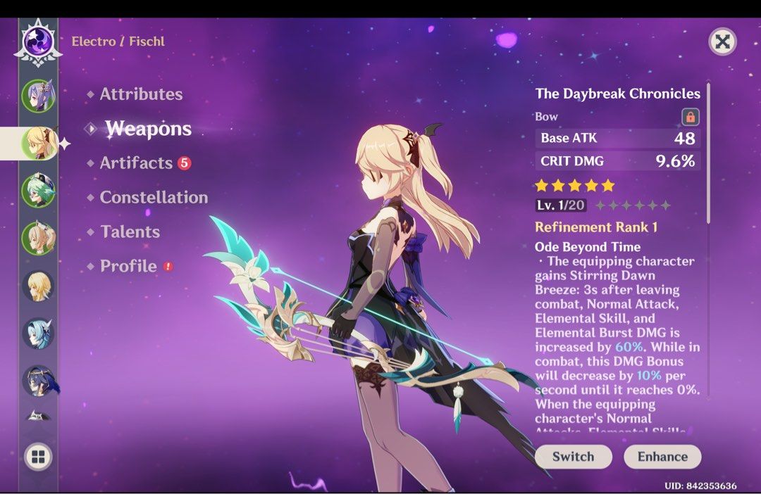 Eula + Song of Broken Pines, Keqing, Memory of Dust, The Daybreak ...