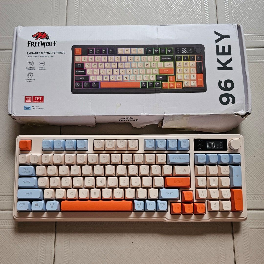 FREEWOLF M96 Wireless Gaming keyboard, Knob Control Bluetooth/2.4G ...