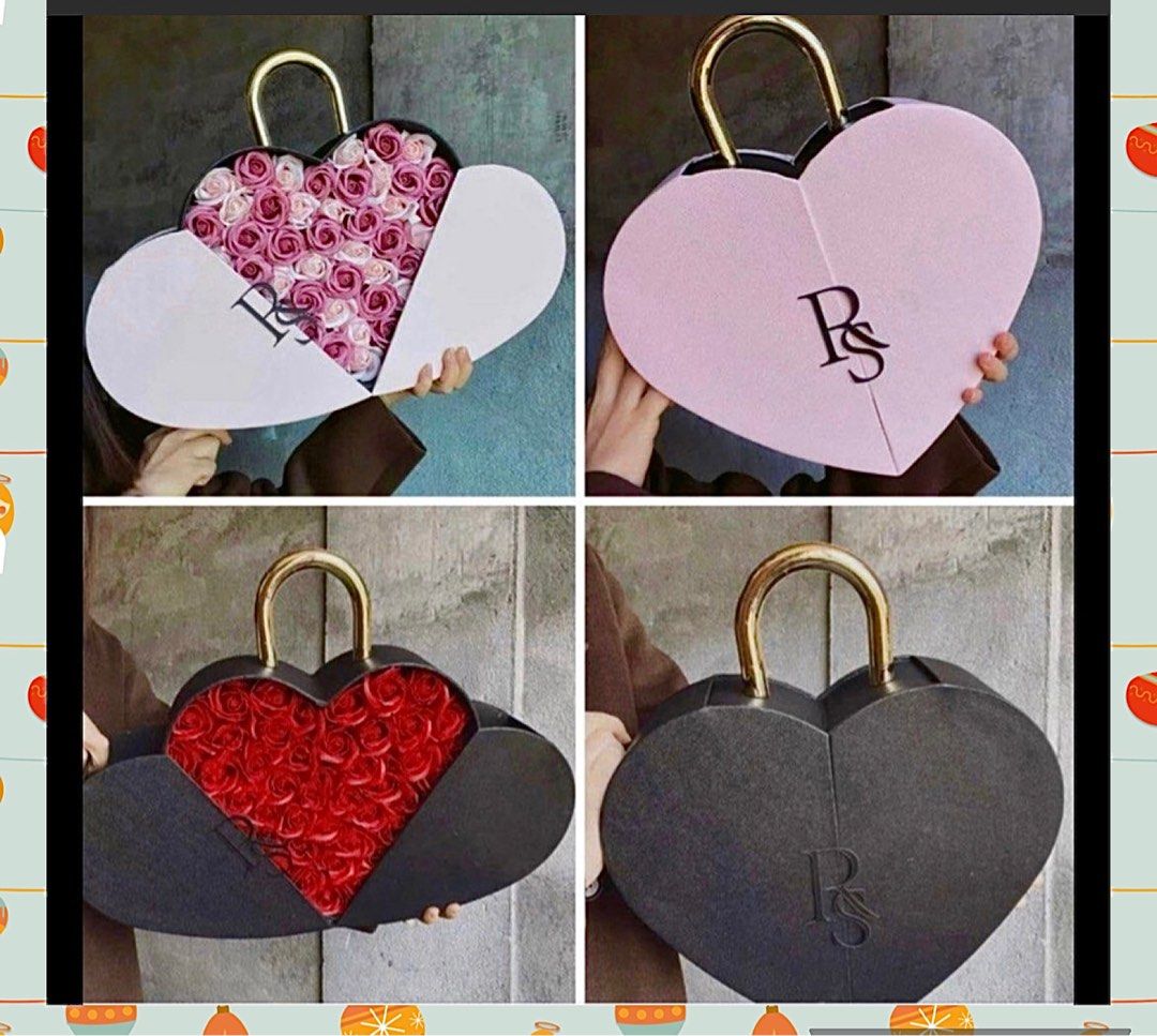 🎁Luxury heart shaped Lock design gift box with real handmade soap roses ...