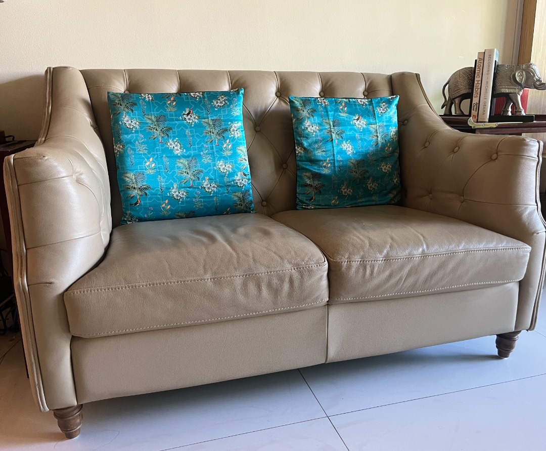 Mini Leather Sofa (2 wide seats), Furniture & Home Living, Furniture ...