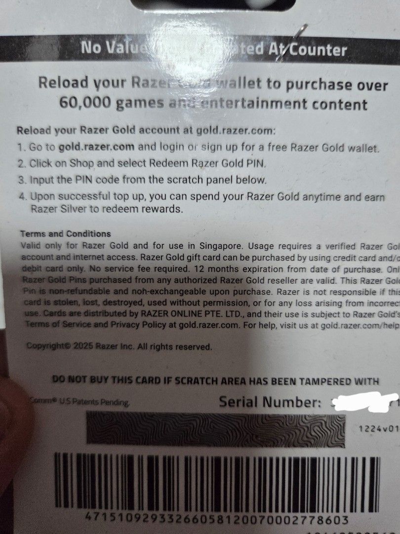 Razer Gold Gift Card - $80, Video Gaming, Gaming Accessories, Game Gift ...