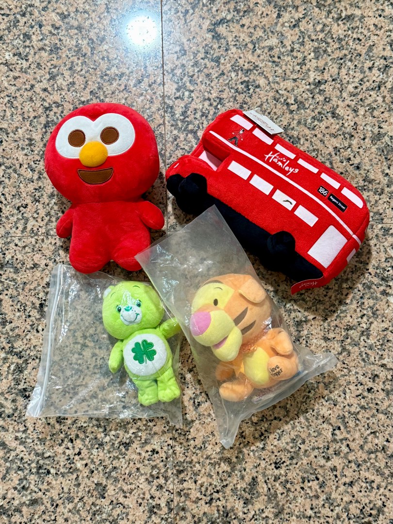 Assorted Plush Toys: Elmo, Care Bear, Tigger, Hamleys Bus, Hobbies ...