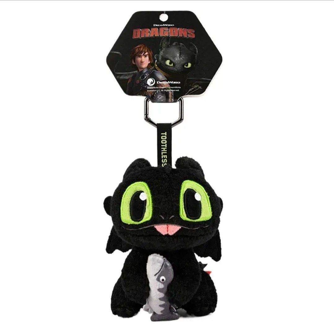 Cheeky Toothless w/ Fish Furry Plush Keychain 11cm | How To Train Your ...