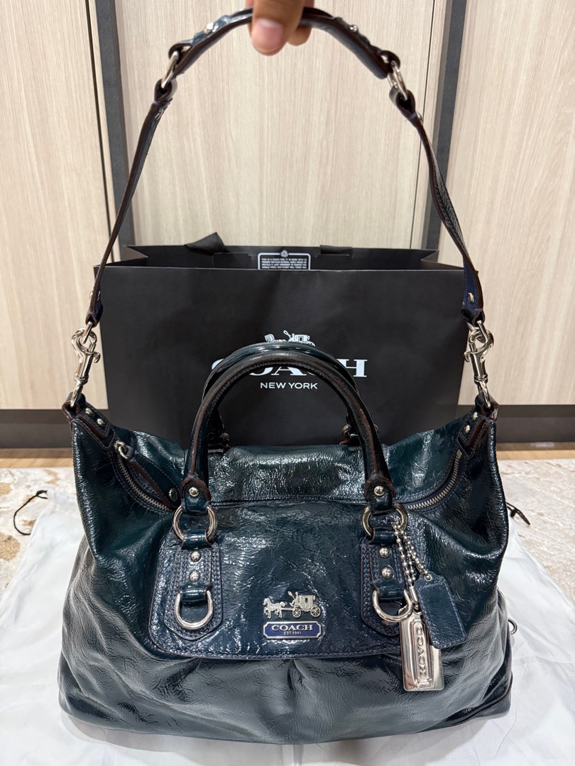 Coach Madison Sabrina Blue Patent Satchel Bag, Luxury, Bags & Wallets ...