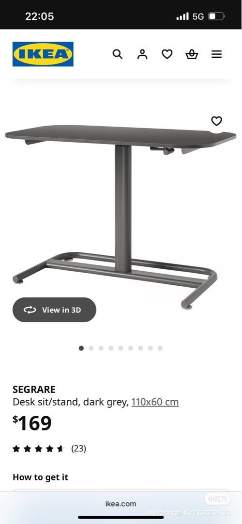 IKEA SEGRARE Desk Sit/Stand - Dark Grey, Furniture & Home Living ...