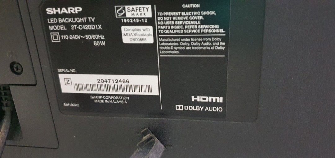 Sharp LED Backlight TV 2T-C42BD1X, TV & Home Appliances, TV ...