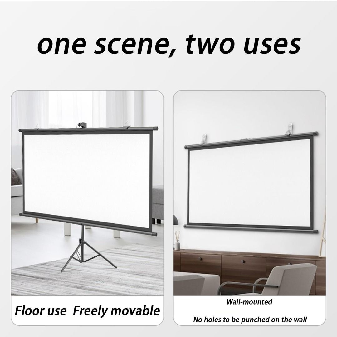 Tripod Projector Screen With Stand, 100 Inch 16:9 Projector Screen Wall ...