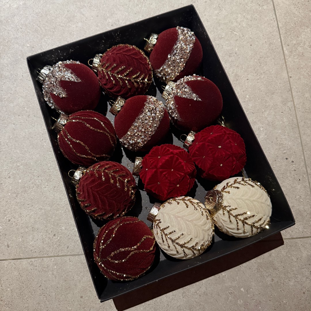 Velvet Christmas Baubles - Set of 12, Furniture & Home Living, Home ...