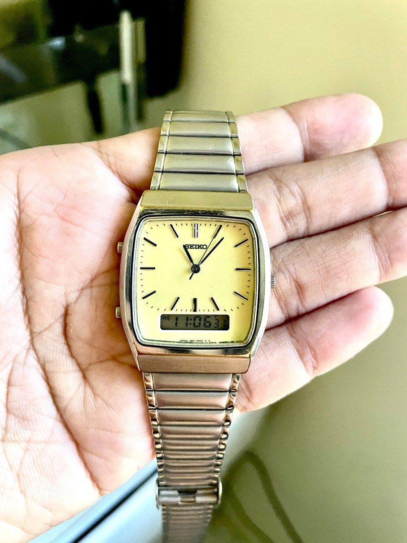 Vintage Seiko Digital Analog Luminous Tank Watch, Men's Fashion ...