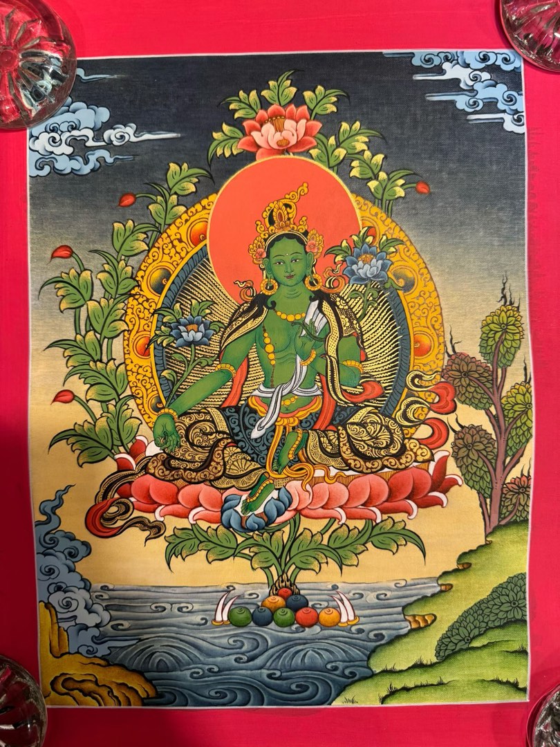 20cm x 30cm Green Tara 绿度母 多羅菩薩 Nepal Thangka 唐卡 (Hand Painted ...