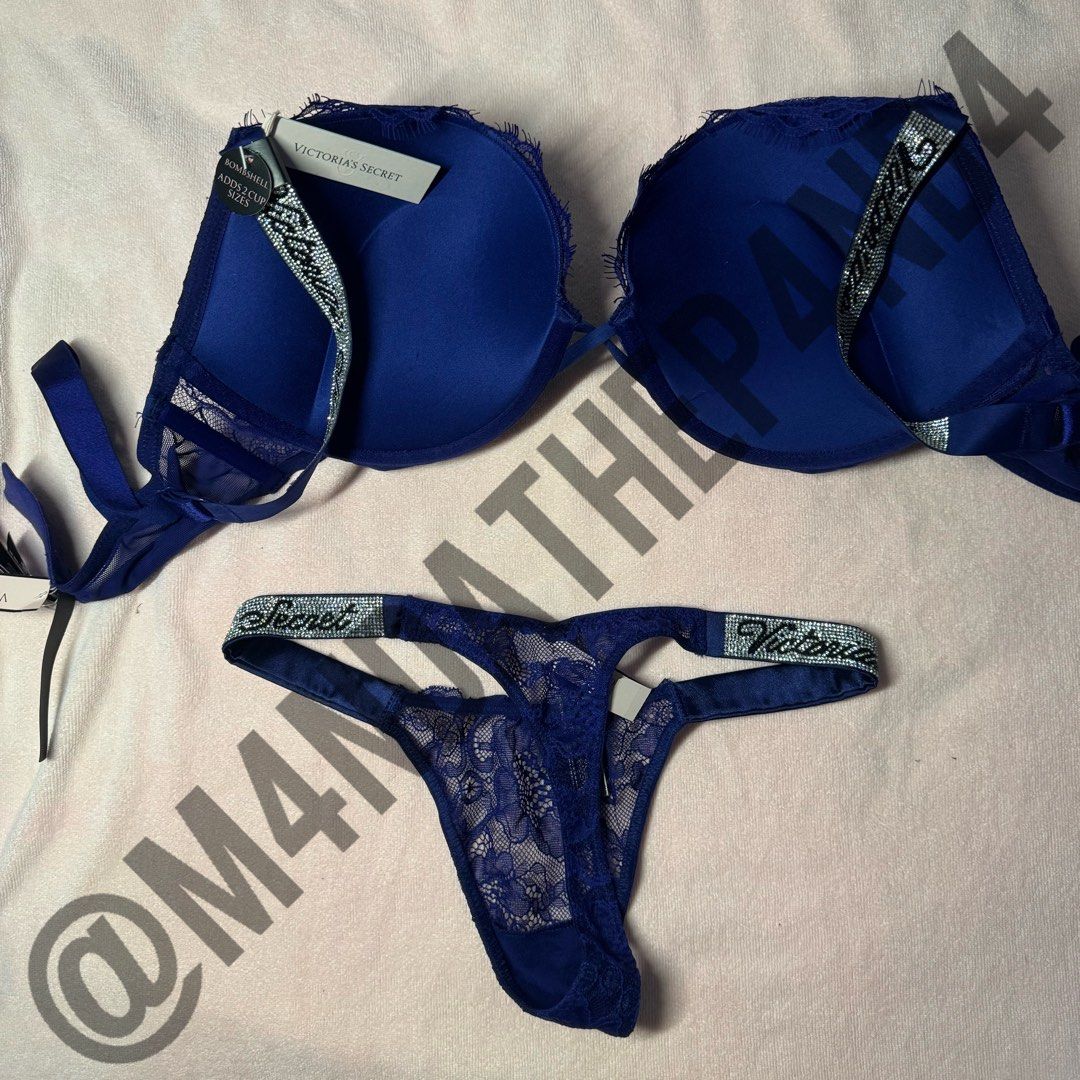 34D Victoria Secret Shinestrap Bombshell Bra & Matching Thong, Women's ...
