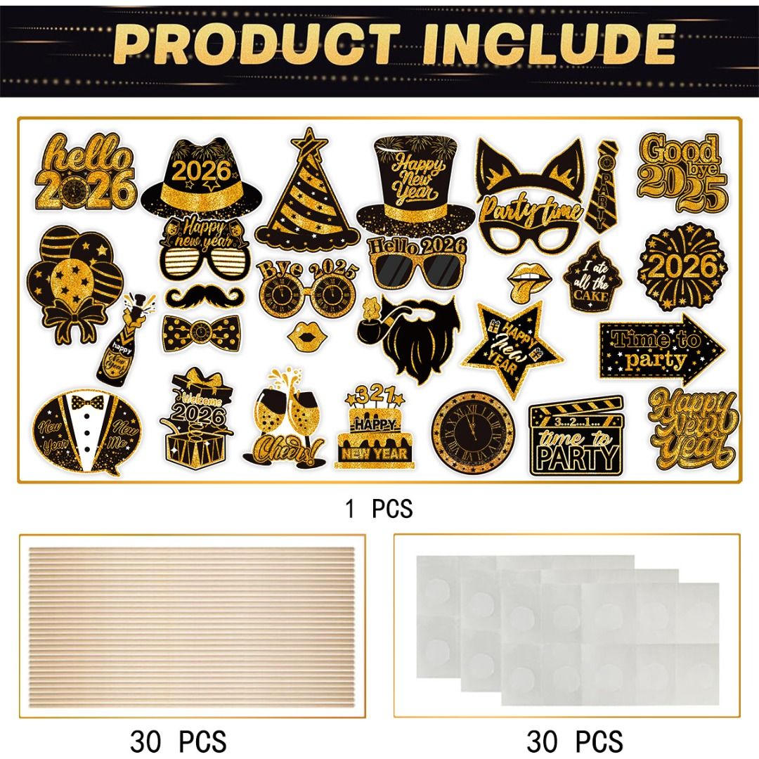 🎉 2026 New Year Photo Booth Props (30pcs) , Handheld Props for Count ...