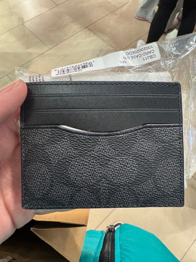 Coach Card Case in Charcoal Black, Luxury, Bags & Wallets on Carousell
