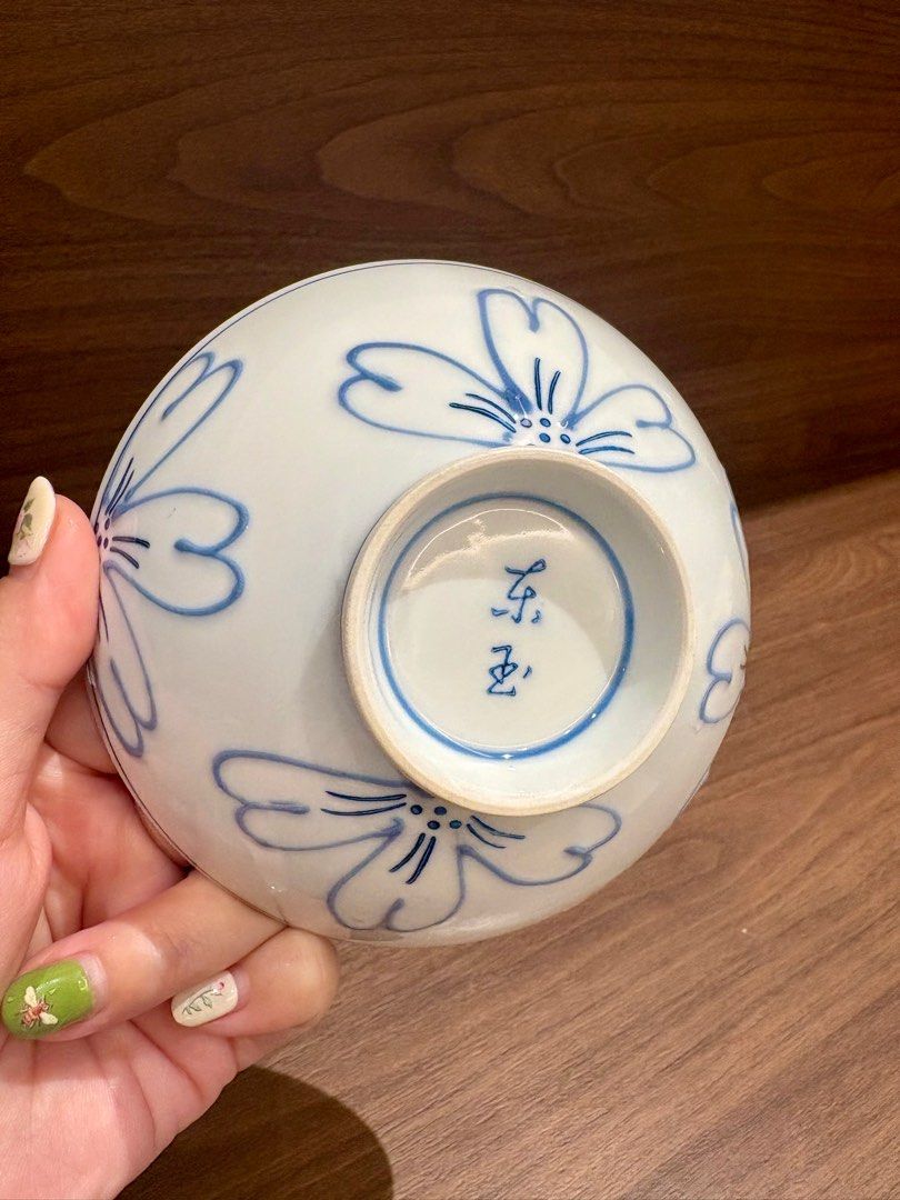 Japanese Blue & White Relief Floral Flared Rice Bowls (Set of 3 ...