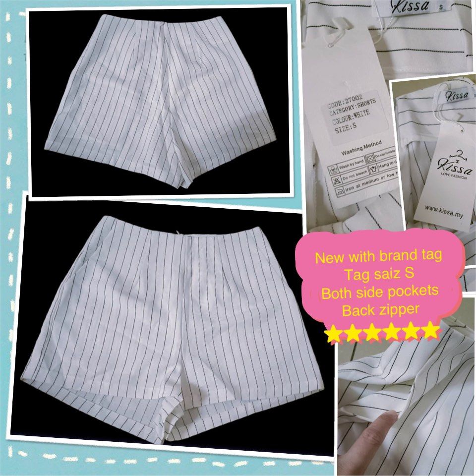 New year sales only-NEW-Kissa High Waist pinstripe shorts in white-NEW ...