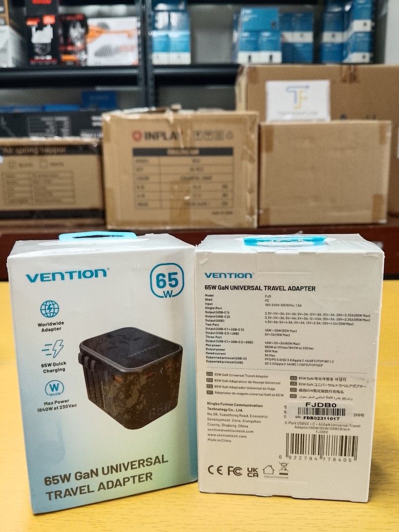 Vention Multi-port 65W GaN Fast Charging Universal Travel Adapter (65W ...