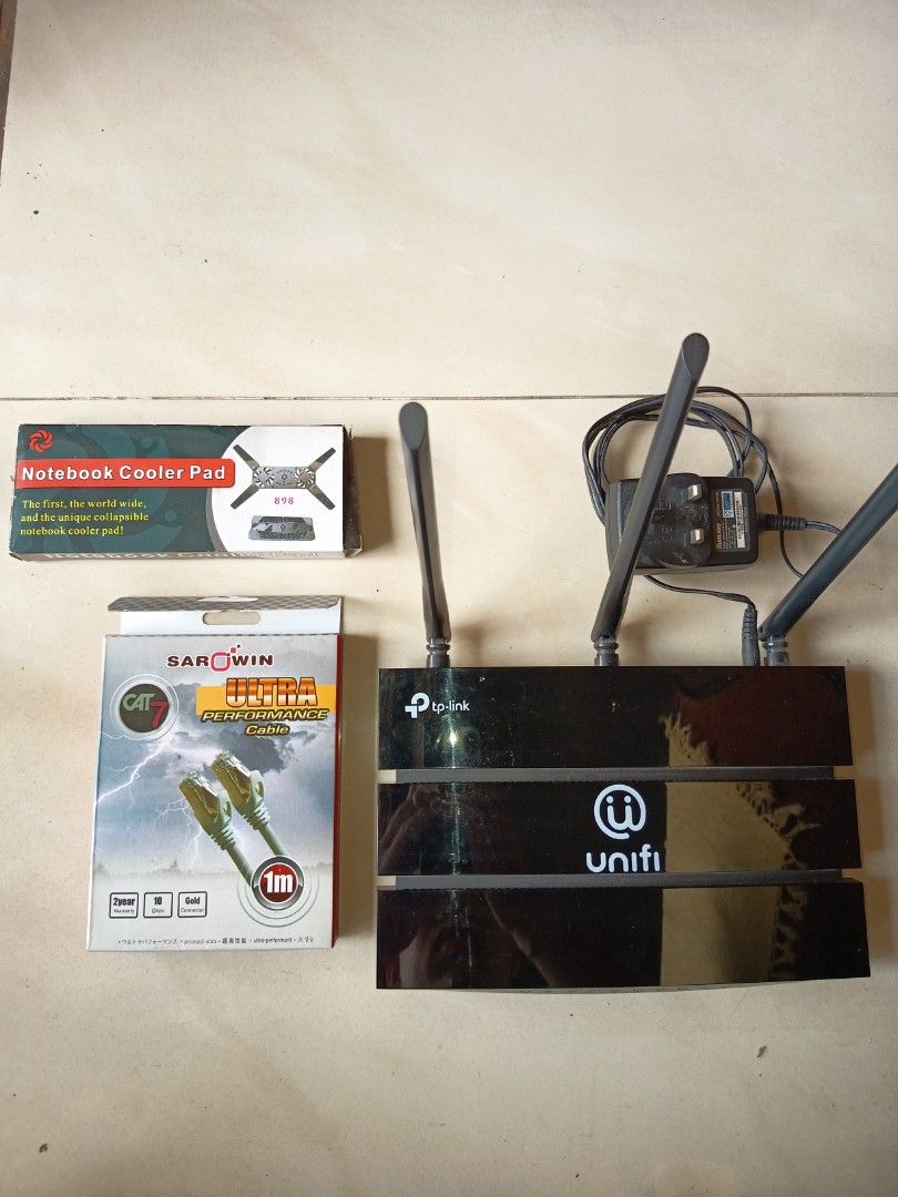 CAT7 ethernet cable, laptop cooler pad, TP link router, microsoft ...