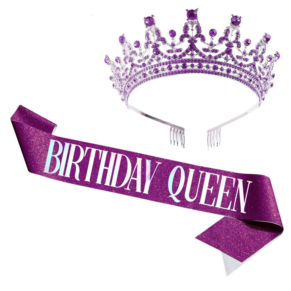 Birthday Crown for Women Birthday Queen Sash & Tiara Set (Black, Green ...