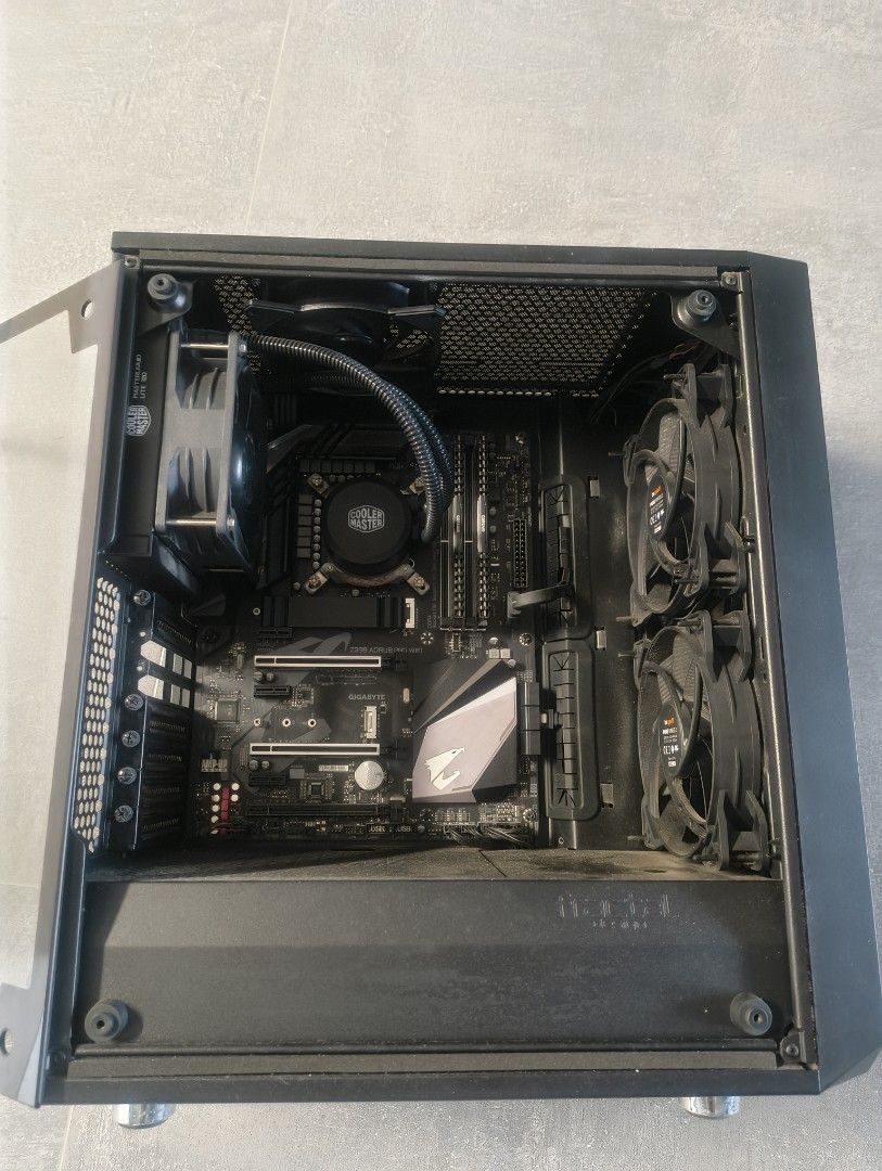 PC Tower with CPU, ram, CPU cooler, motherboard, and case fans ...