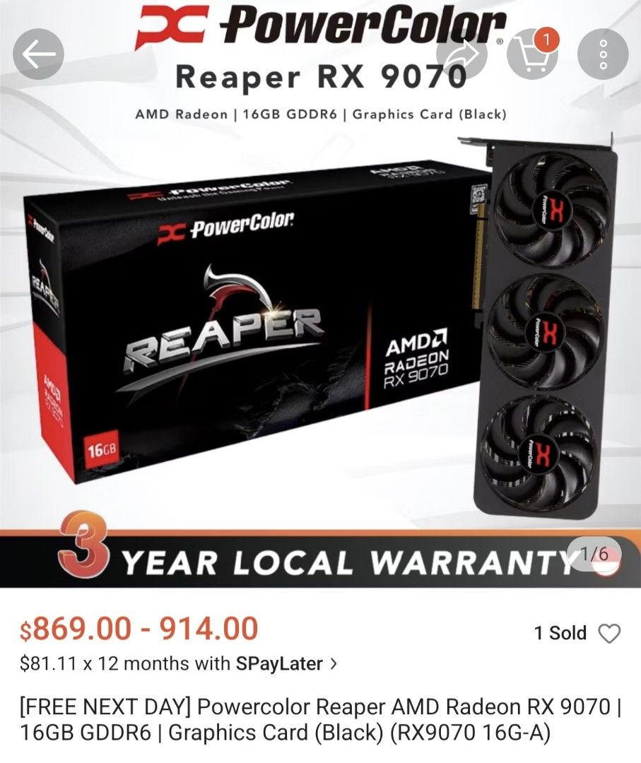Powercolor Reaper RX 9070 16GB GDDR6 Graphics Card, Computers & Tech ...
