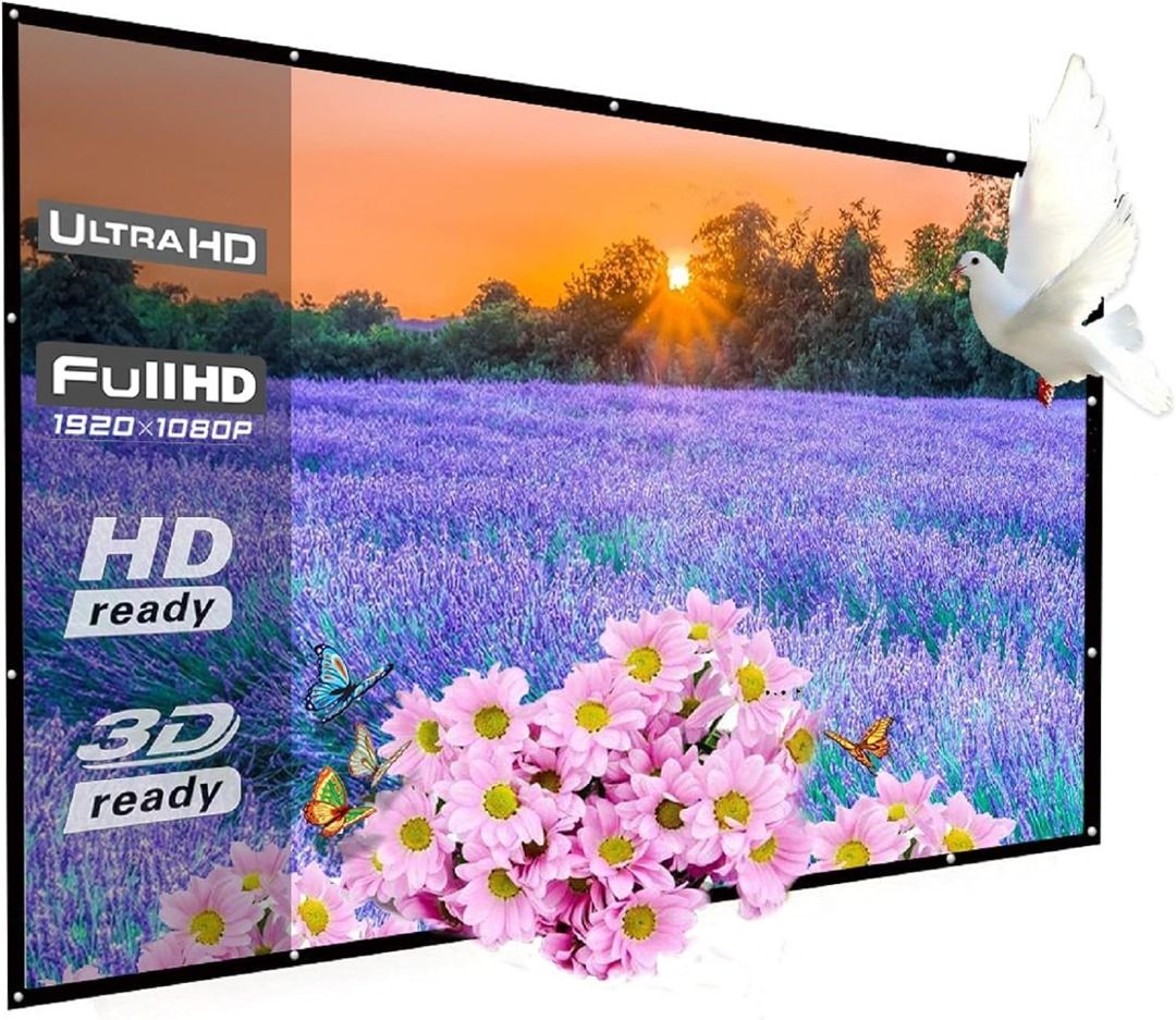 Projector Screen 70'' inch (Thick polyester PVC material, Foldable),4K ...