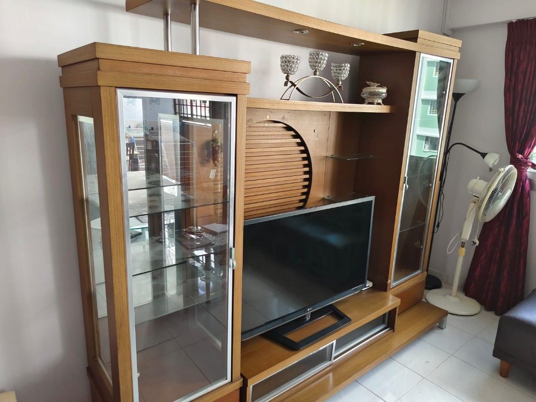 Wooden TV Cabinet with Display Shelves, Furniture & Home Living ...