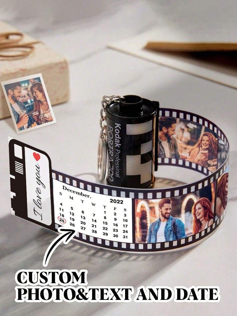 1pc Custom Film Roll Keychain With 5/10/15/20 Photos Sweet Couple Gift ...
