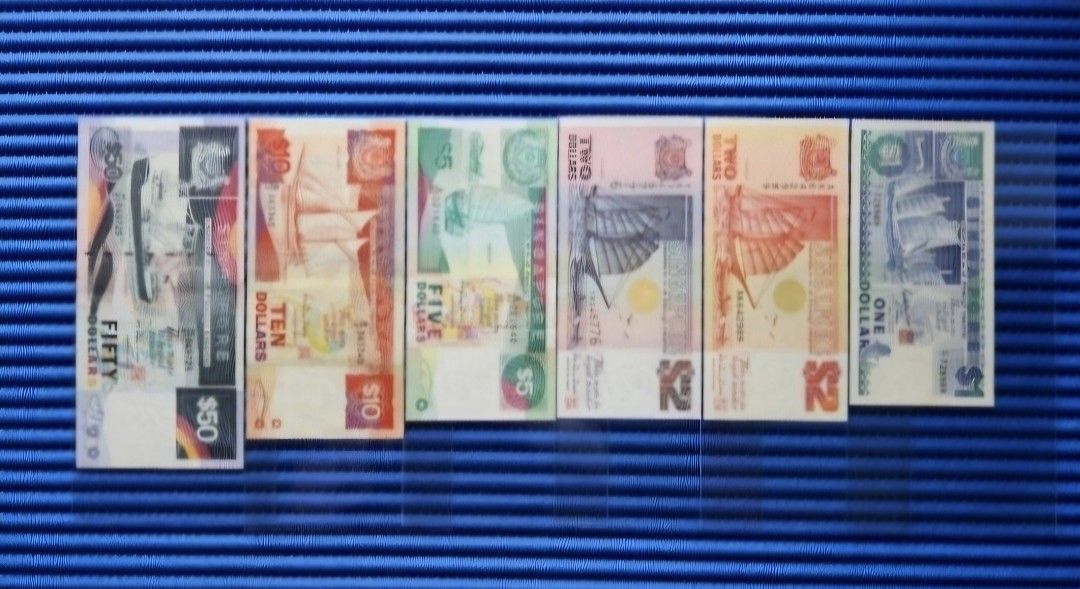 6X Singapore Ship Series $1, $2, $2, $5, $10 & $50 Note Random Numbers ...