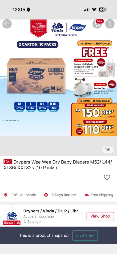 XL Tape (9 packs)Drypers Wee Wee Dry Baby Diapers (9 Packs), Babies ...