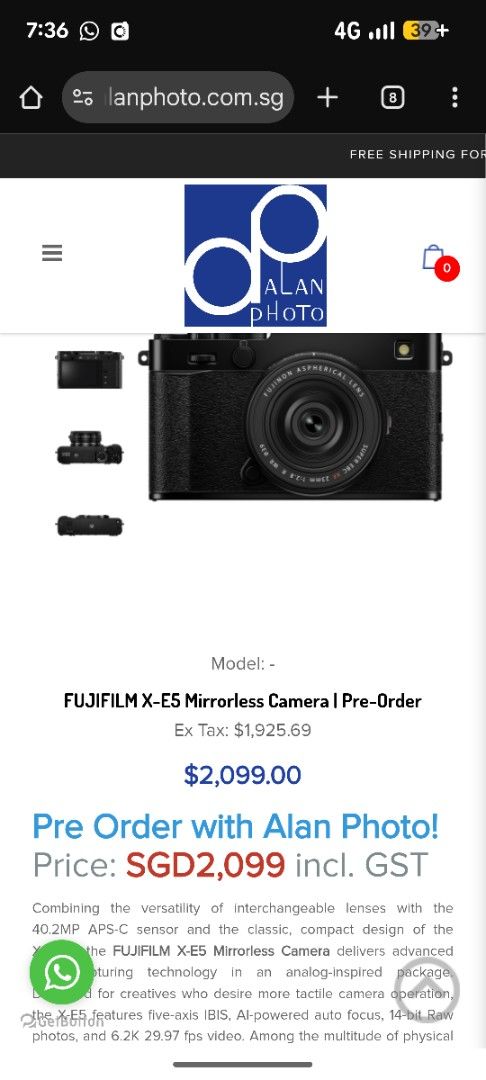 Fujifilm X-E5 Mirrorless Camera - body (black), Photography, Cameras on ...