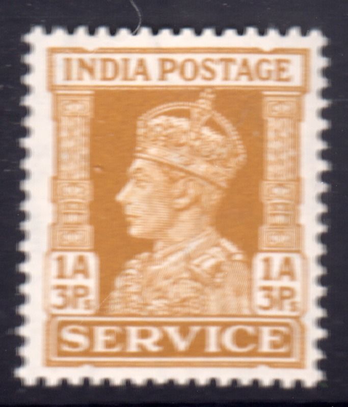 India 1941 KGVI Official Stamp 1A 3p yellow-brown. SG O145. MH, Hobbies ...