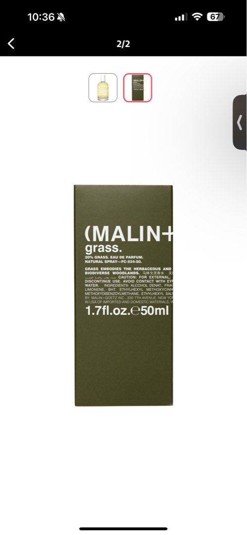 Malin + Goetz Grass Eau De Parfum 50ml, Beauty & Personal Care ...