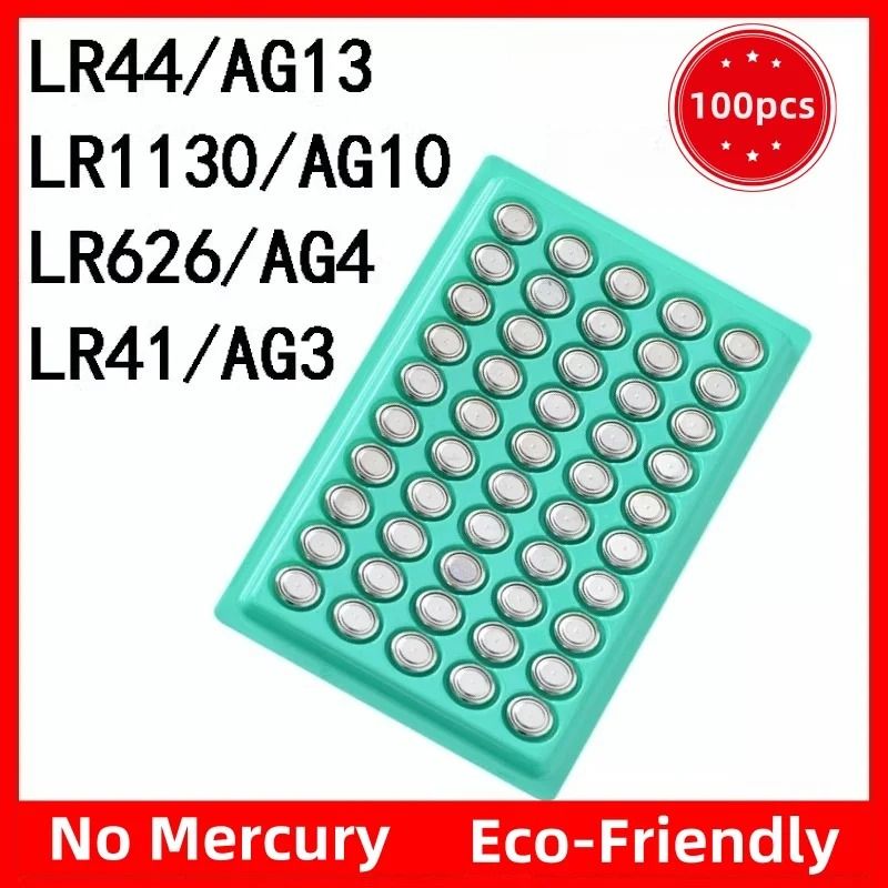 100PCS LR44 LR41 LR626 LR1130 Cell Coin Watches Battery AG13 AG10 AG4 ...