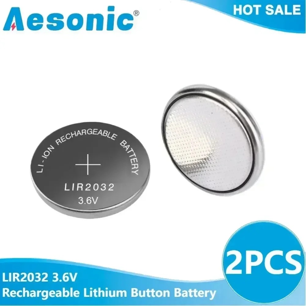 2PCS LIR2032 Rechargeable Lithium Button Battery LIR 2032 3.6V for Toy ...