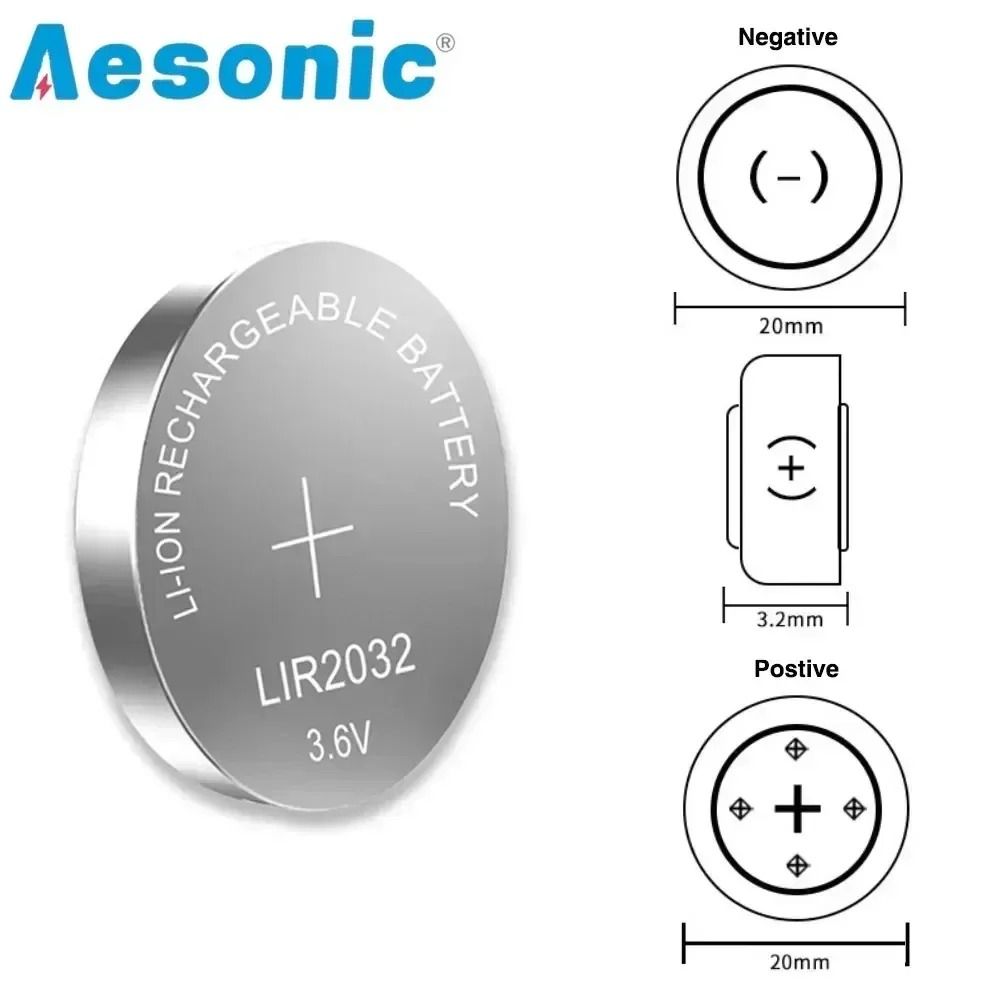 2PCS LIR2032 Rechargeable Lithium Button Battery LIR 2032 3.6V for Toy ...