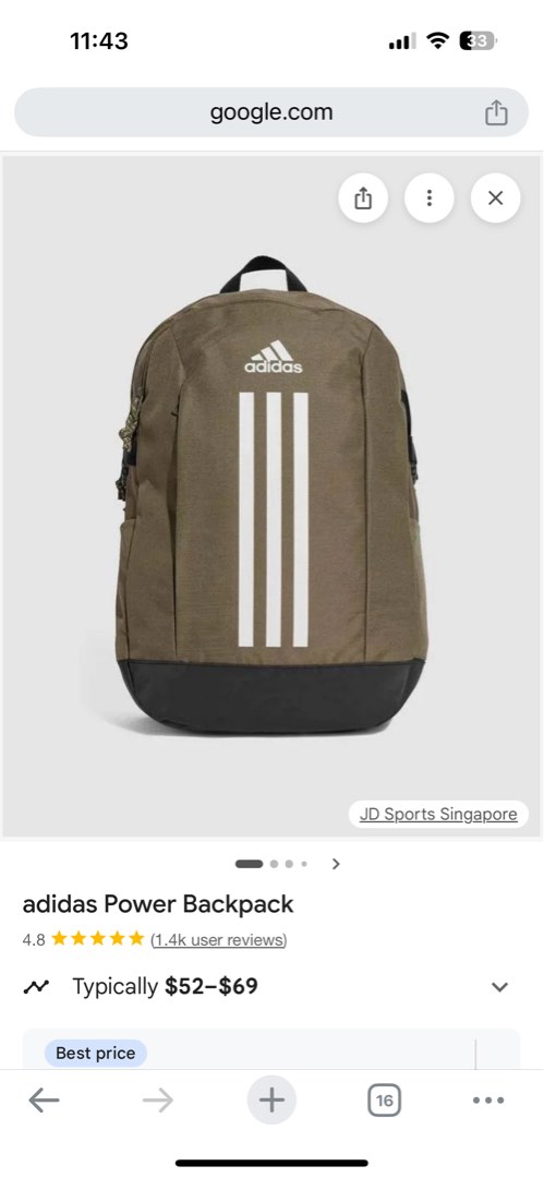 Adidas Power VII Backpack - Olive Green, Men's Fashion, Bags, Backpacks ...