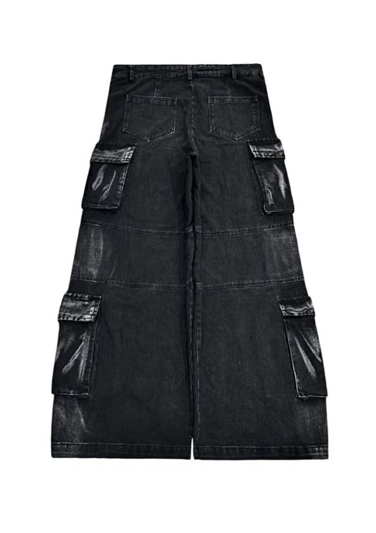 Black Cargo Jeans, Men's Fashion, Bottoms, Jeans on Carousell