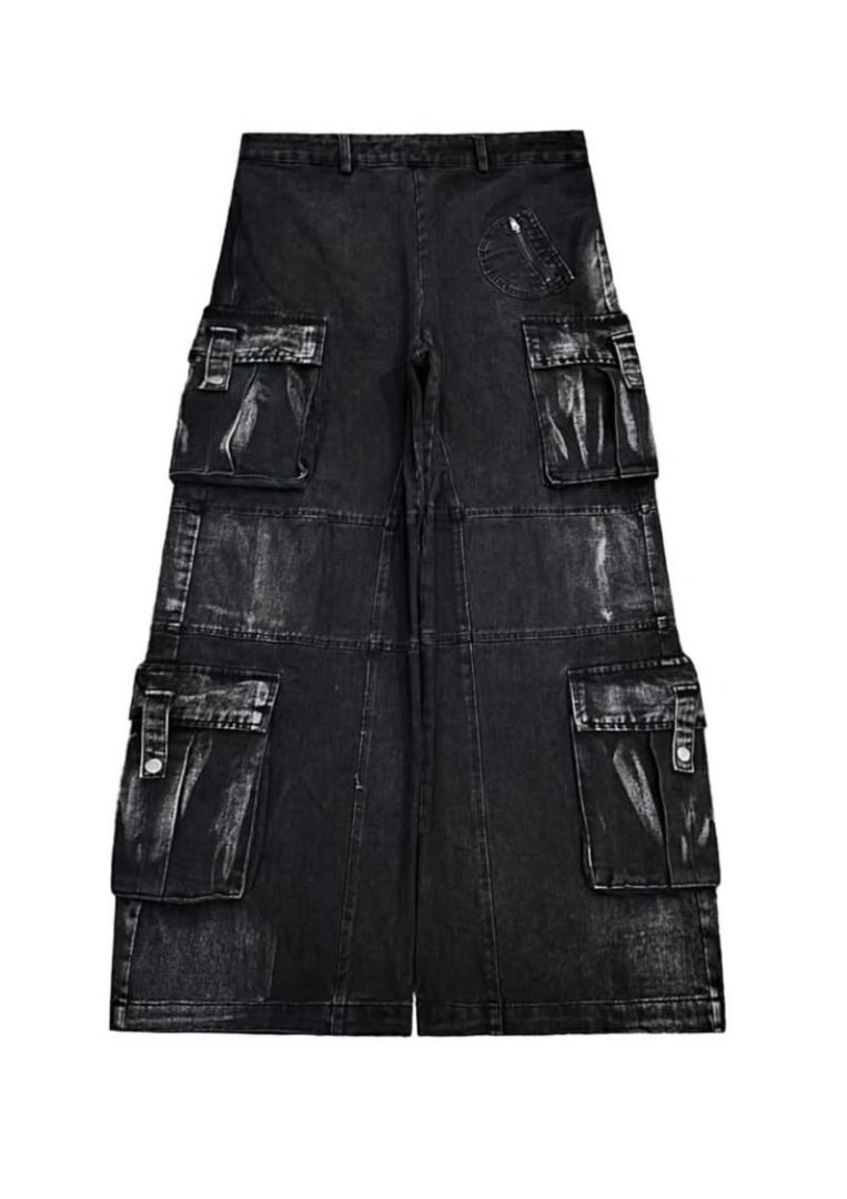 Black Cargo Jeans, Men's Fashion, Bottoms, Jeans on Carousell