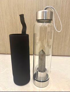 Clear Glass Water Bottle with Black Lid, Furniture & Home Living ...