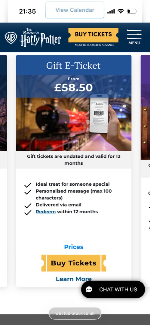 Harry Potter Warner Bros Gift Ticket, Tickets & Vouchers, Event Tickets ...