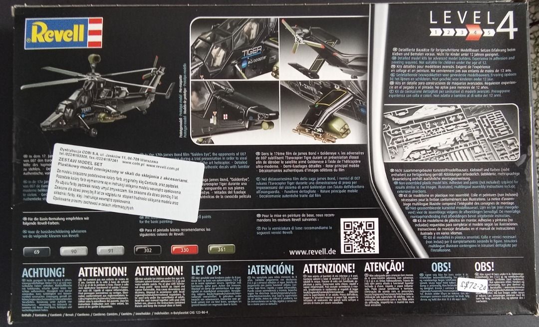 James Bond 007 Tiger Eurocopter Model Kit (Scale 1:72 Revell), Hobbies ...