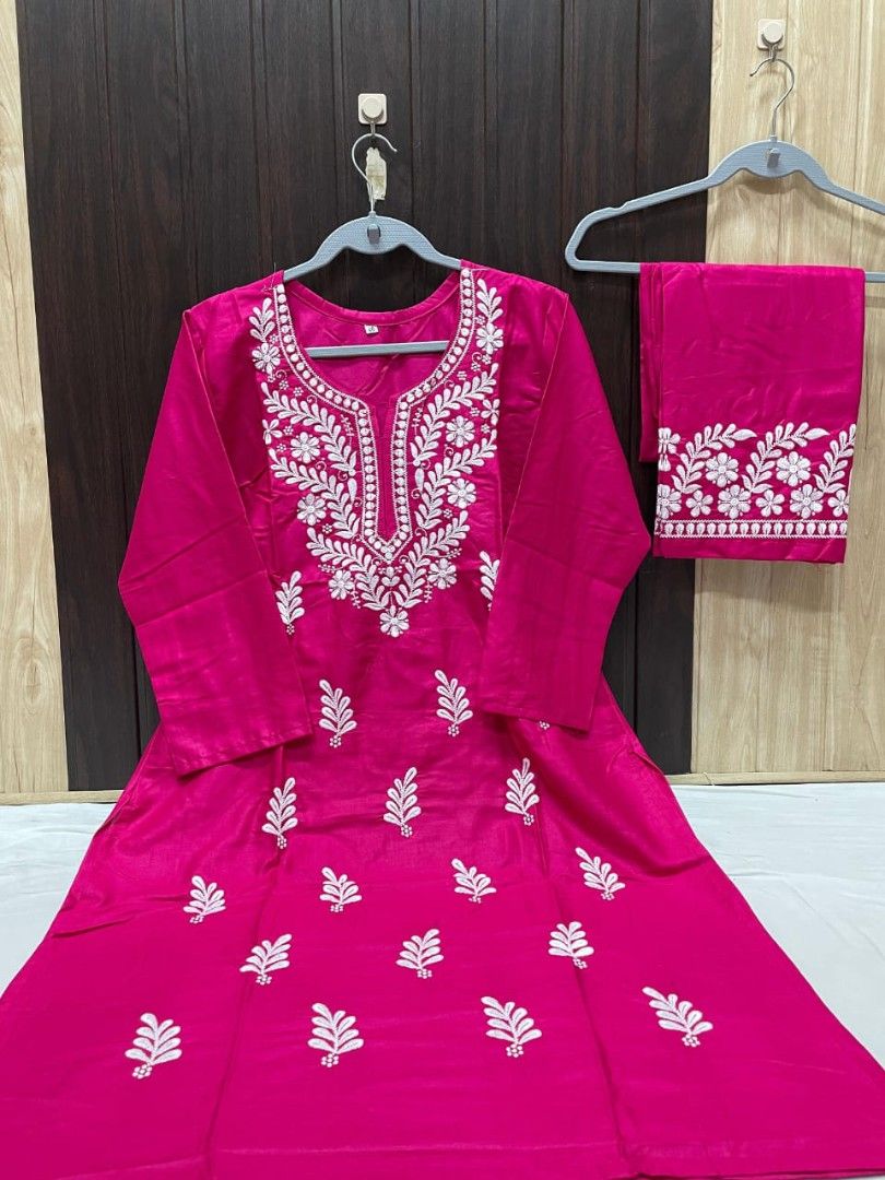 MC'🤩*_Beautiful 2 Pc Rayon Fabric Machine Work Kurti & Pant Set_* ️ ...