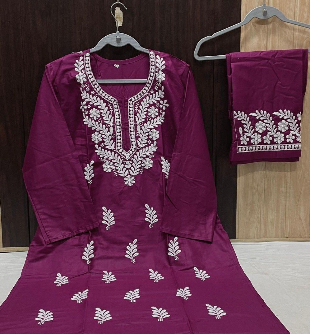 MC'🤩*_Beautiful 2 Pc Rayon Fabric Machine Work Kurti & Pant Set_* ️ ...