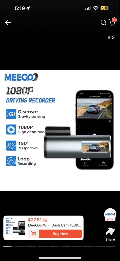 MeeGoo WIFI Dash Cam 1080P FHD Night Vision Front Recorder Car Camera ...