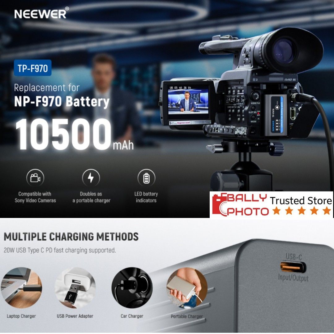 Neewer 10500mAh NP-F970 Replacement Battery, 20W PD Fast Charge USB C ...